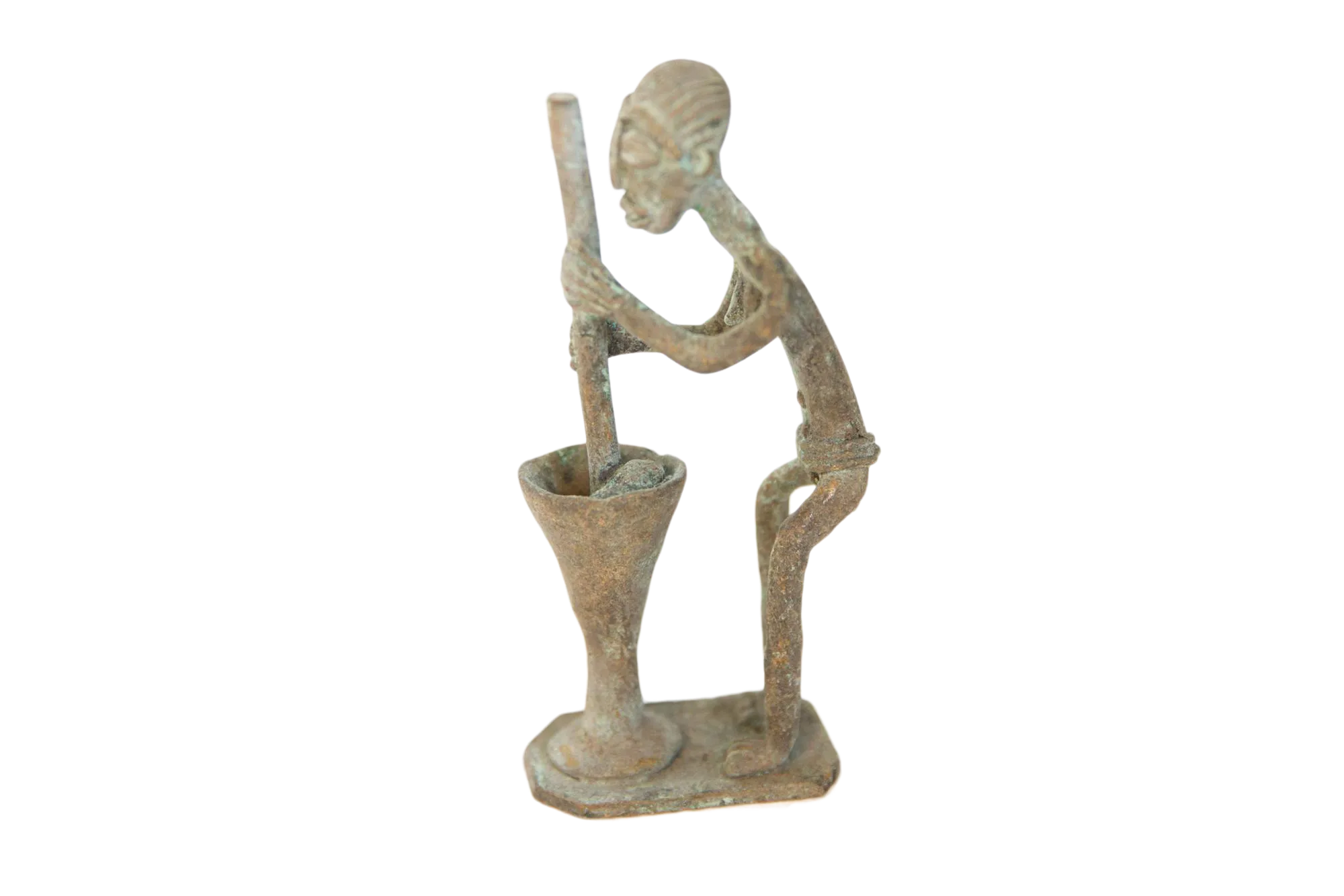 Vintage African Oxidized Copper Woman Churning Butter | Chairish