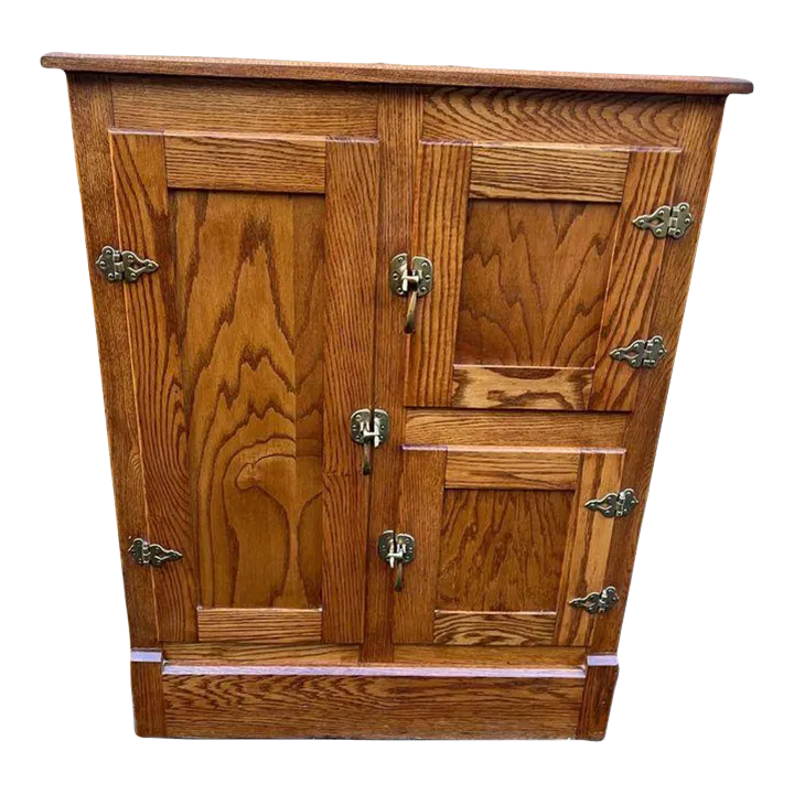 Mid 20th Century Vintage Oak Wood Refrigerator Ice Box Chest Cabinet ...