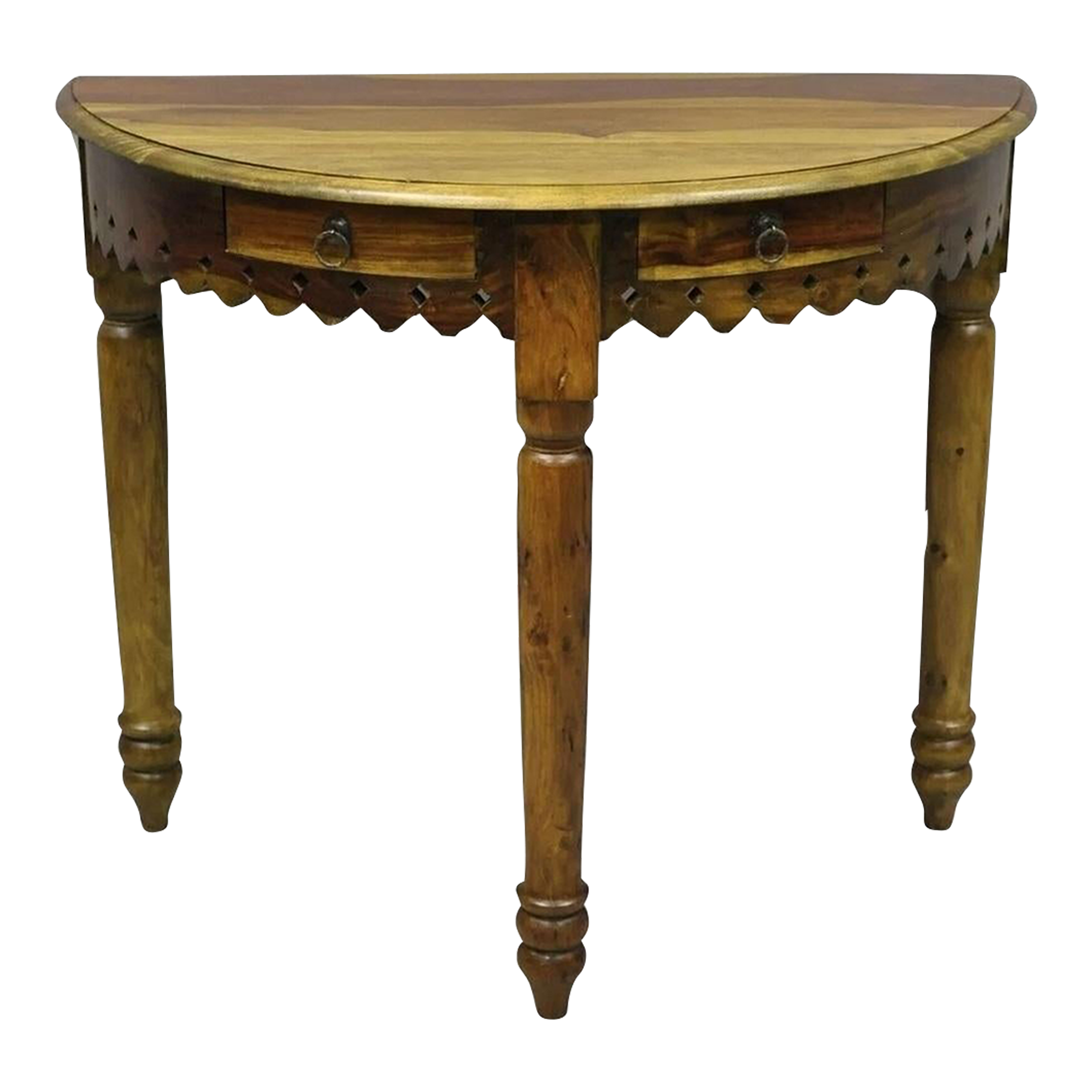 Mediterranean Spanish Style Half Round Gothic Demilune Teak Console ...
