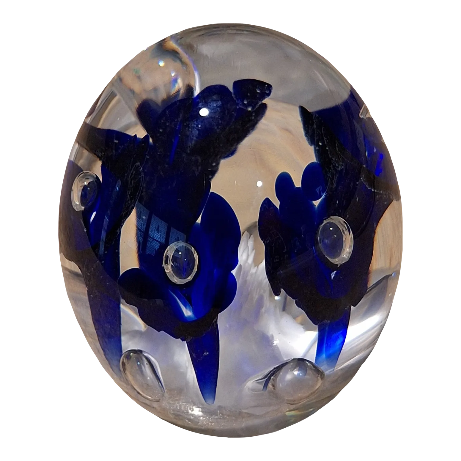 1990s Joe Rice Signed Art Glass Paperweight With Cobalt Blue Trumpet ...