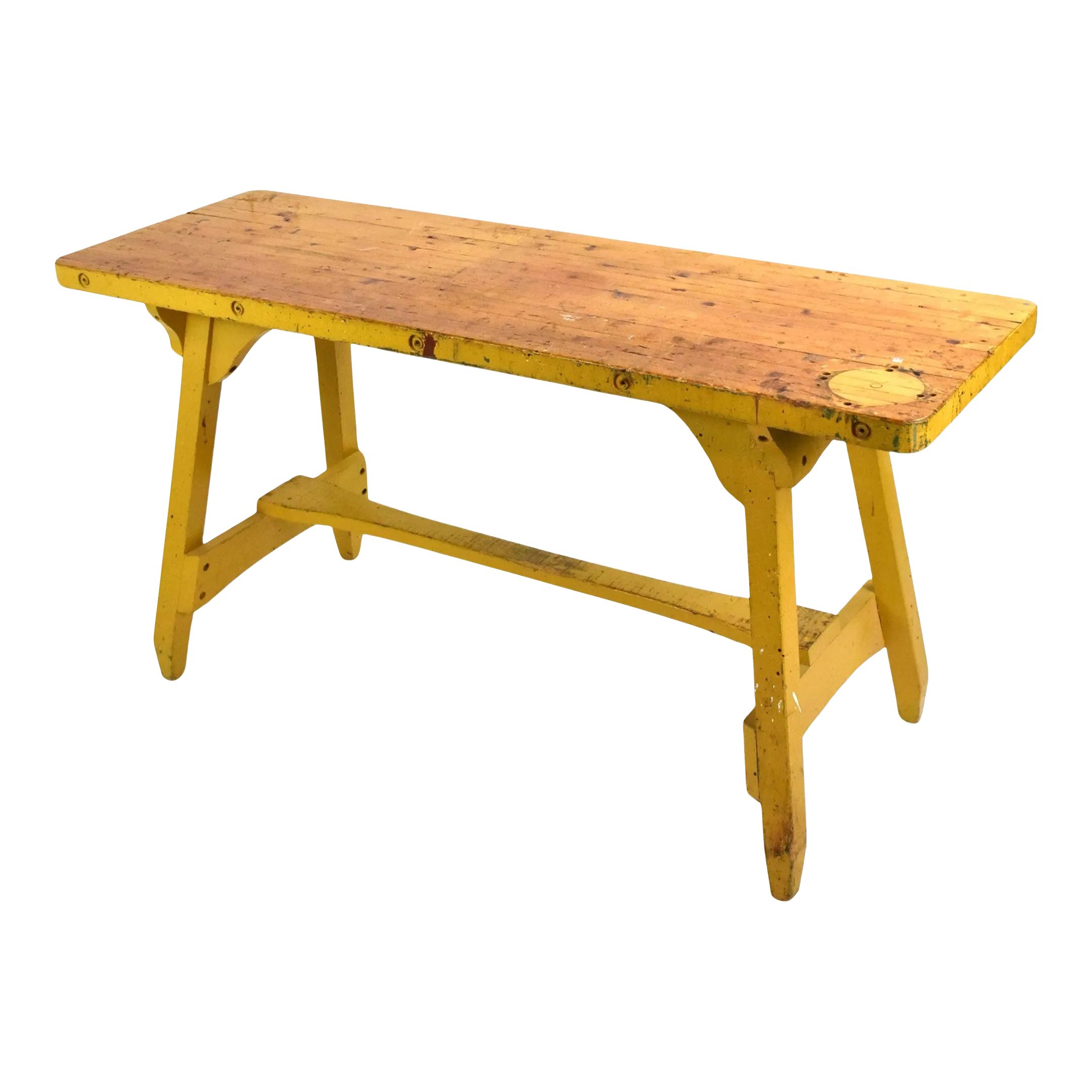 Vintage Rustic Trestle Leg Console Work Table | Chairish