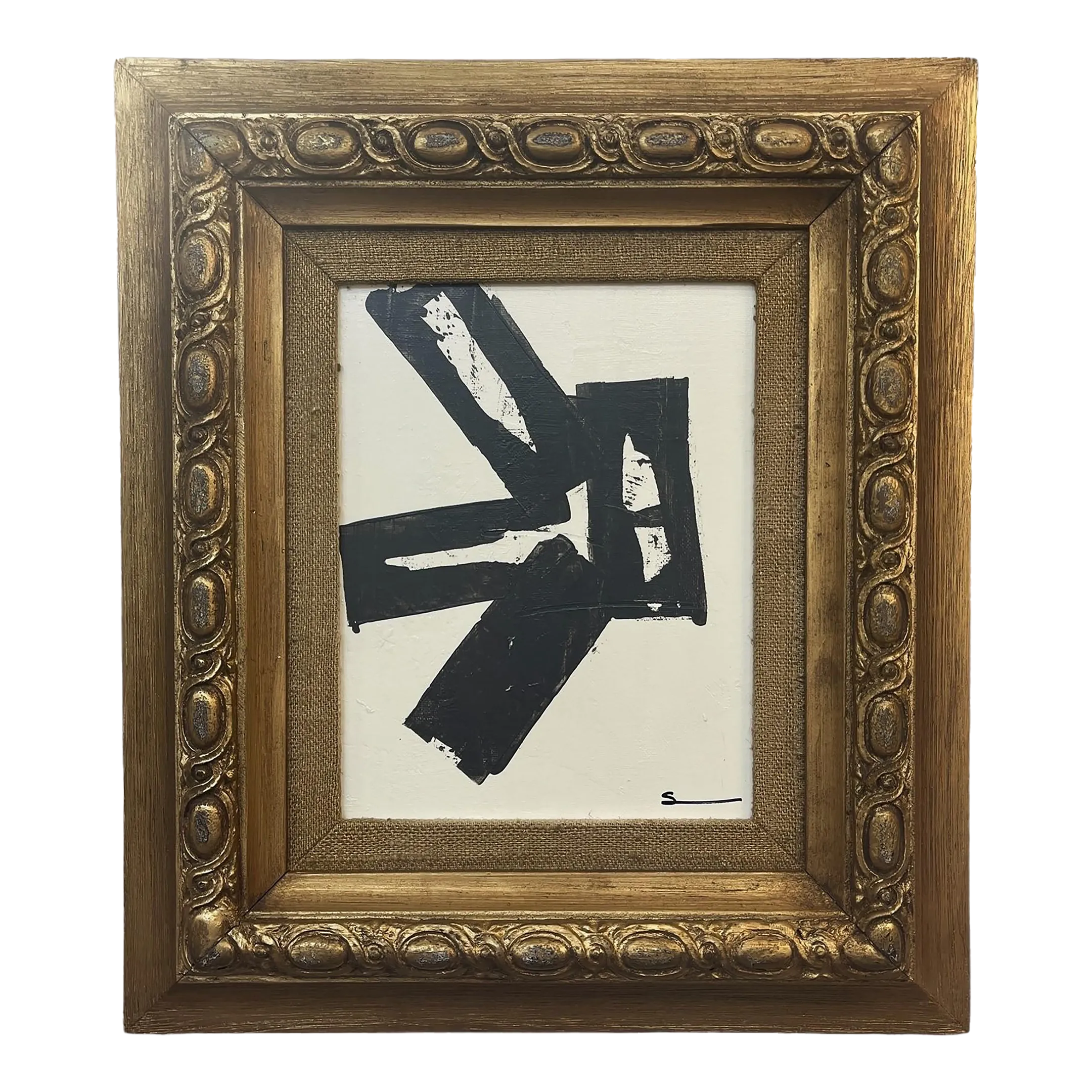 Original B&w Modern Abstract in Antique Gold Frame by Shannon Weir ...
