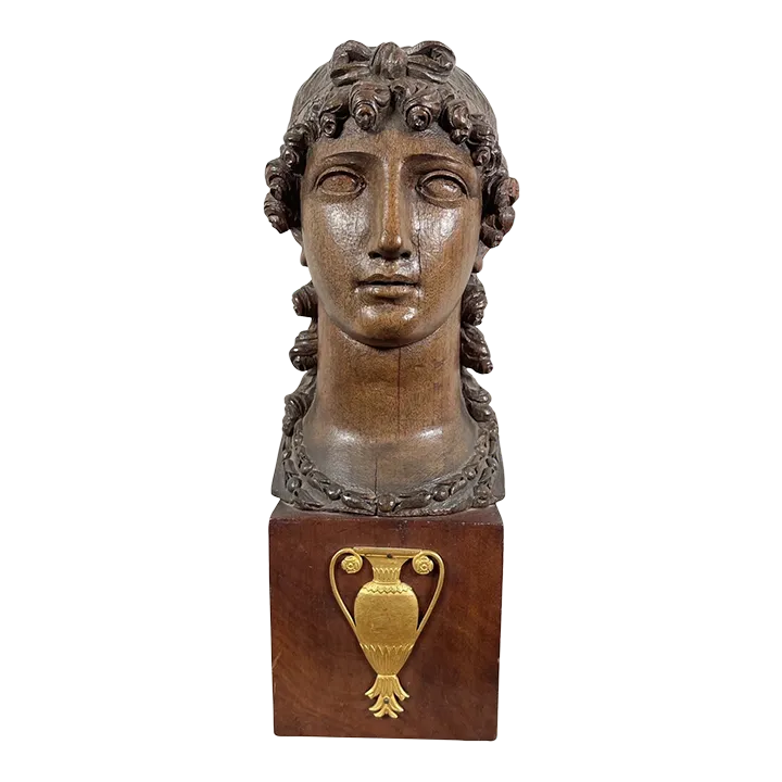 Antique Carved Wood Head Young Woman Figure 18th Century French Greco ...