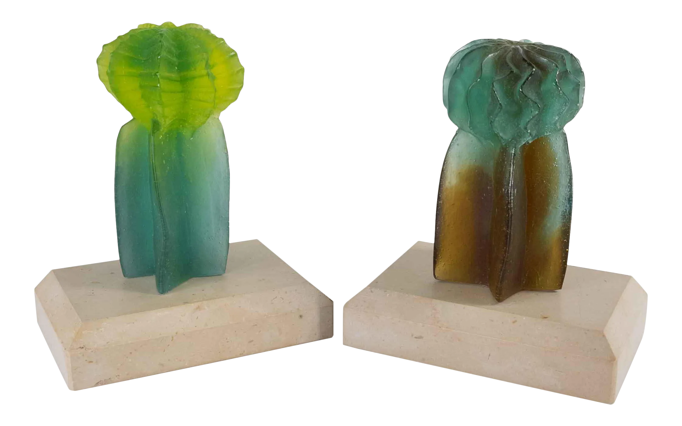 French Daum Nancy Pate De Verre Cactus Bookends by Joseph Hilton ...