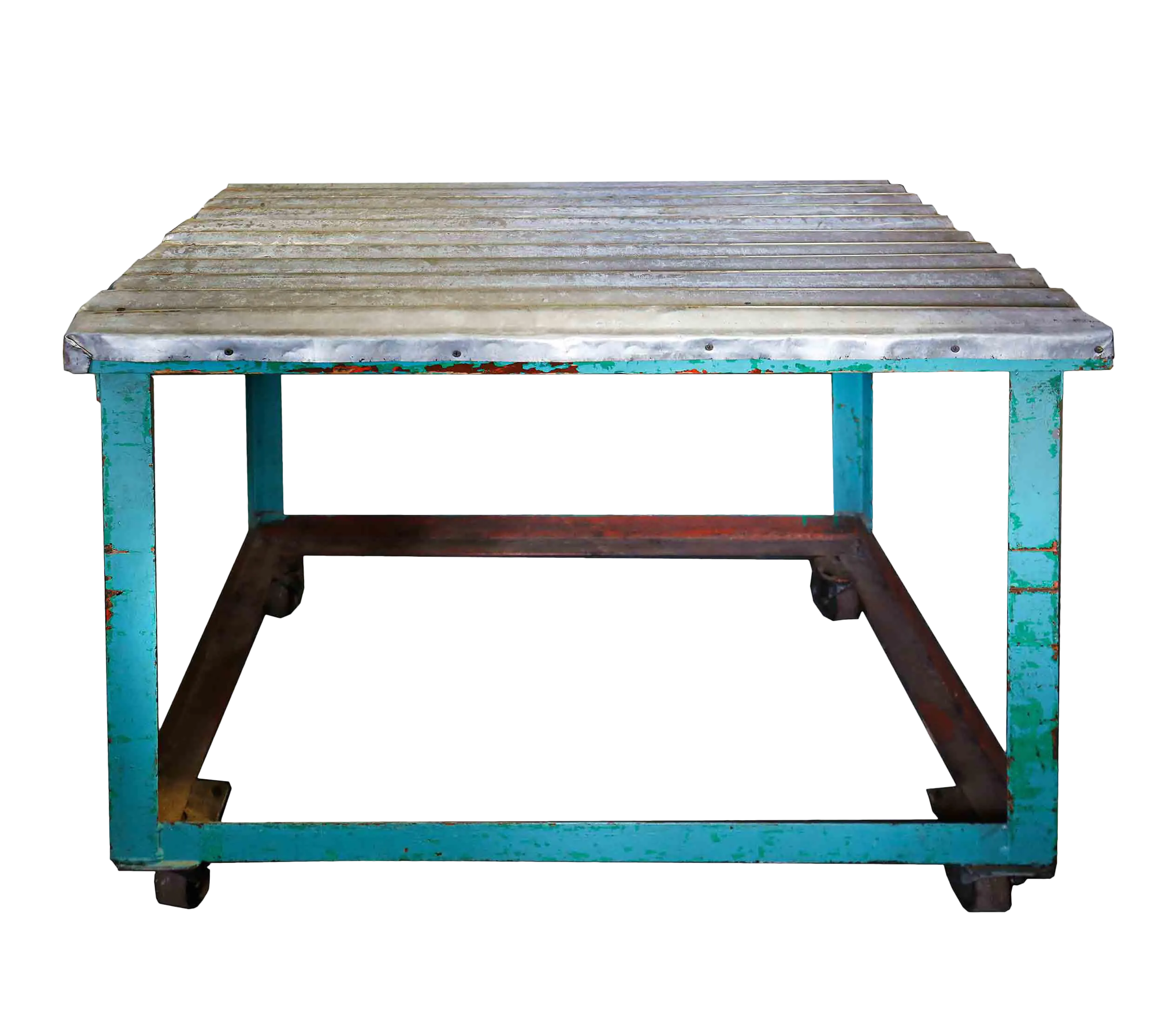 Vintage Industrial Iron Table on Wheels With Corrugated Metal Top ...