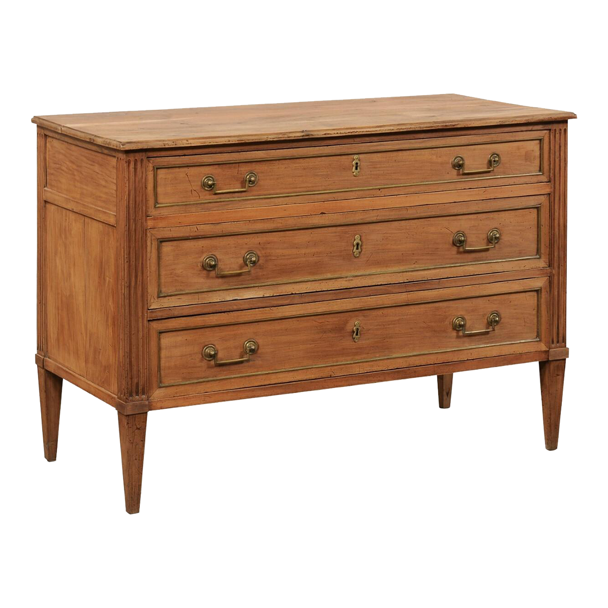 French Wooden Commode with Brass Trim, 19th Century | Chairish