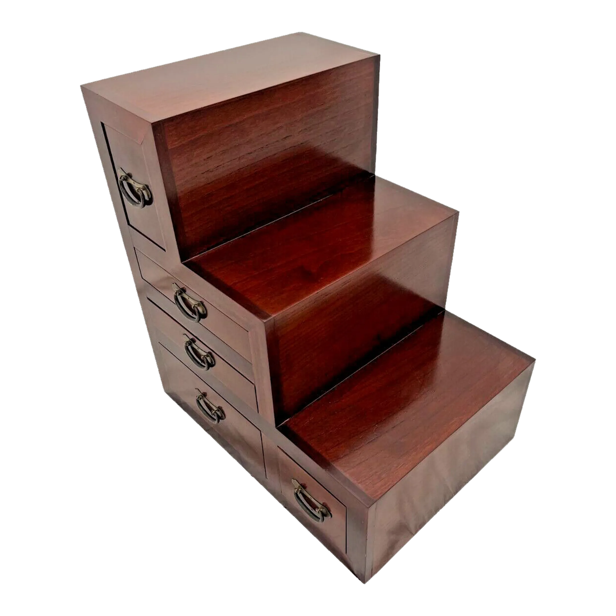 1980s Vintage Tansu Step Chest Cabinet Five Pass Through Drawers ...