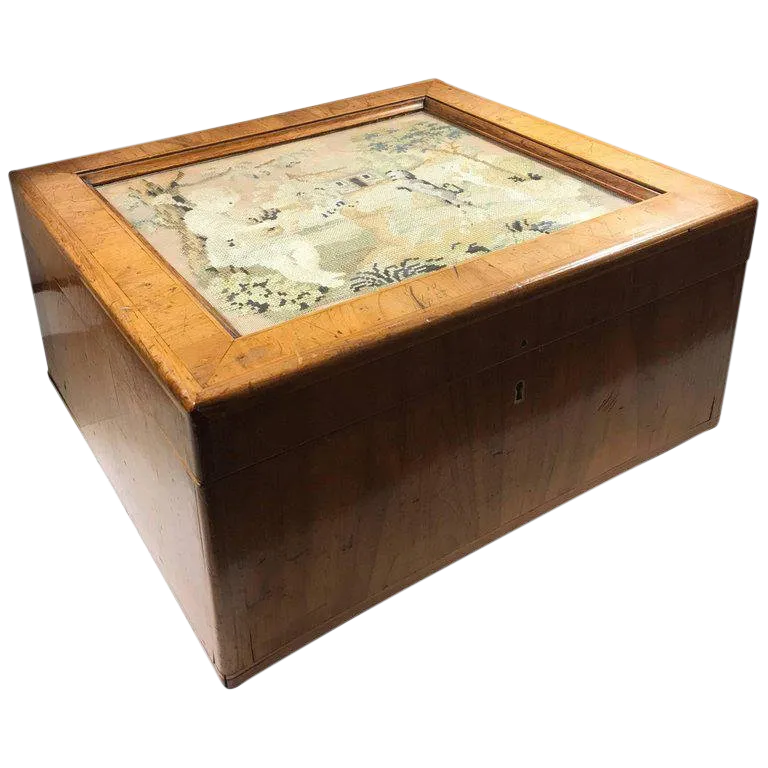 19th Century English Traditional Yew Wood Document Box With Needlework ...