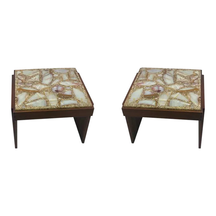 Mid Century Specimen Top Tables - A Pair | Chairish