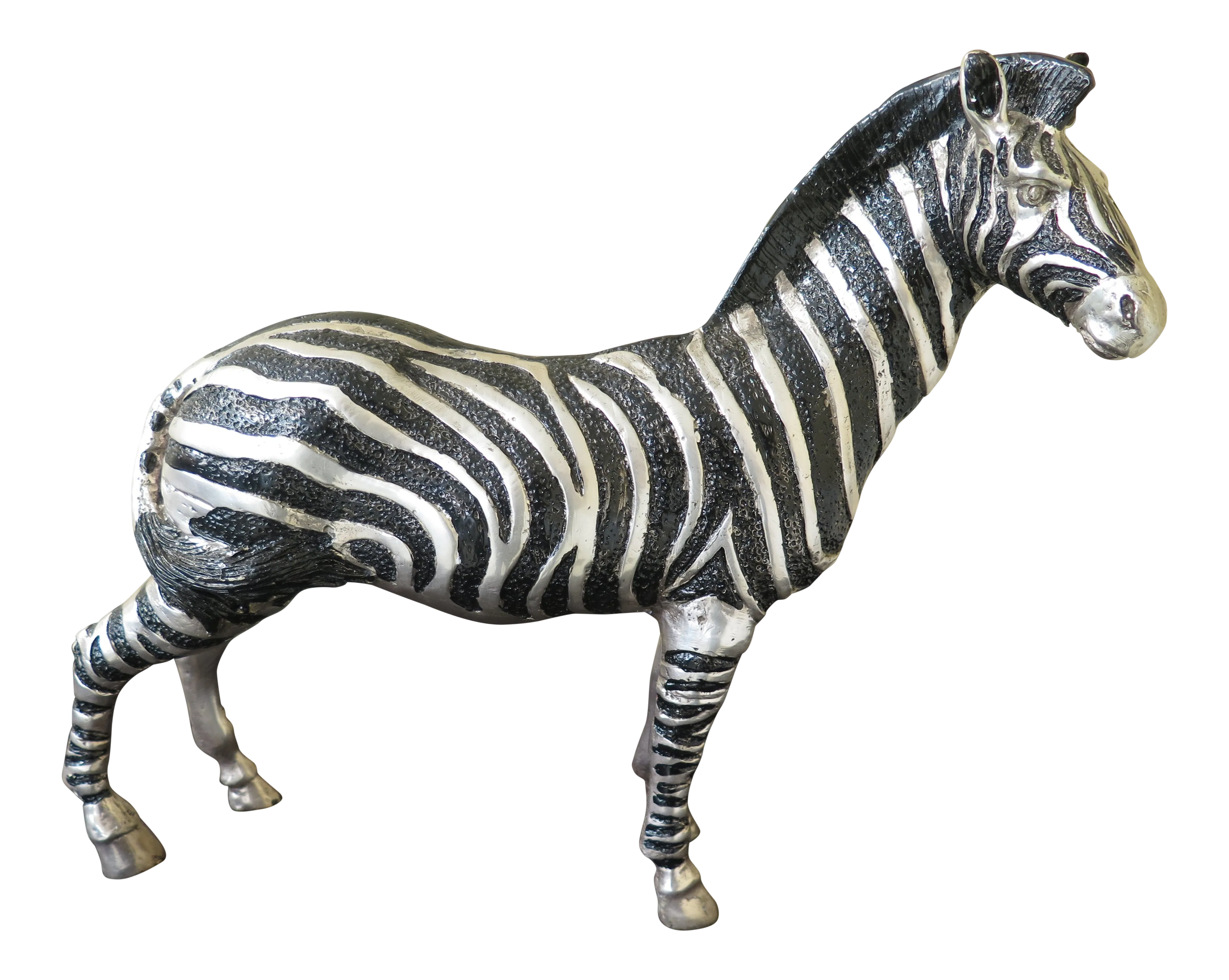 Modern Signature Statuary Bronze Silver Finish Zebra Sculpture | Chairish