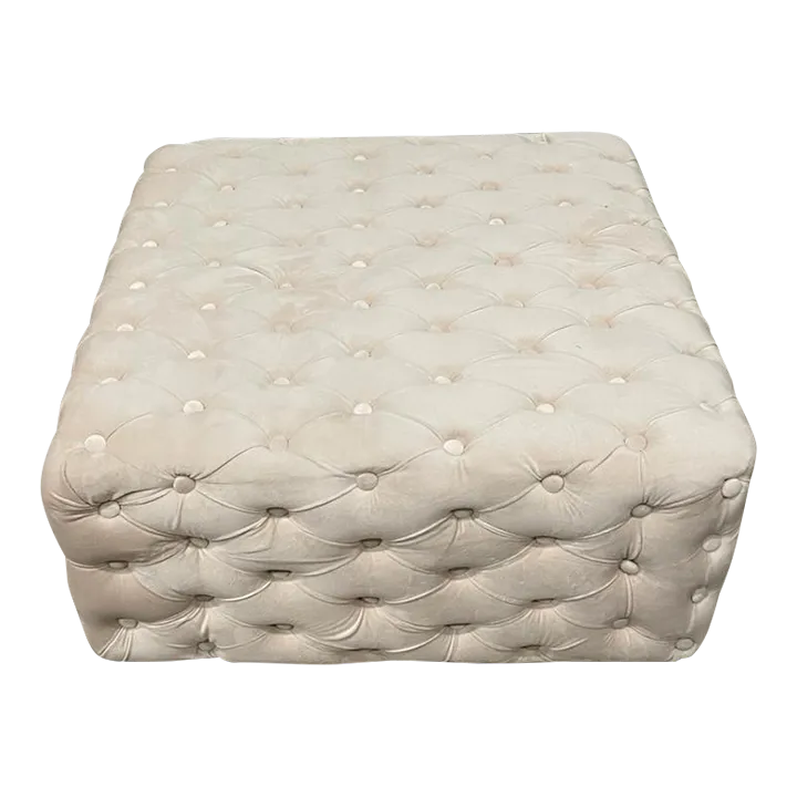 White Velvet Tufted Chesterfield Stool With Crystal Buttons | Chairish