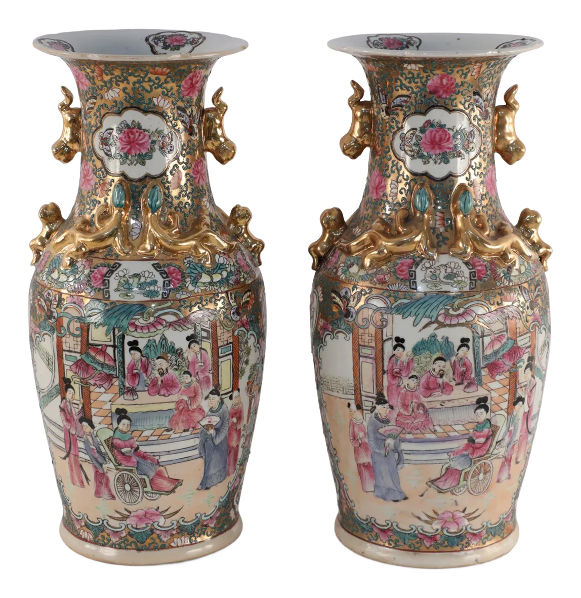 Chinese Guangcai Gilt Floral Porcelain Sleeve Vases - A Pair | Chairish