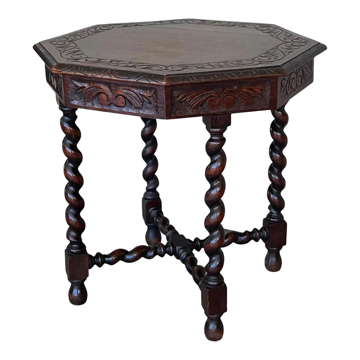 Antique Hexagonal Side or Center Walnut Table With Six Carved Legs ...