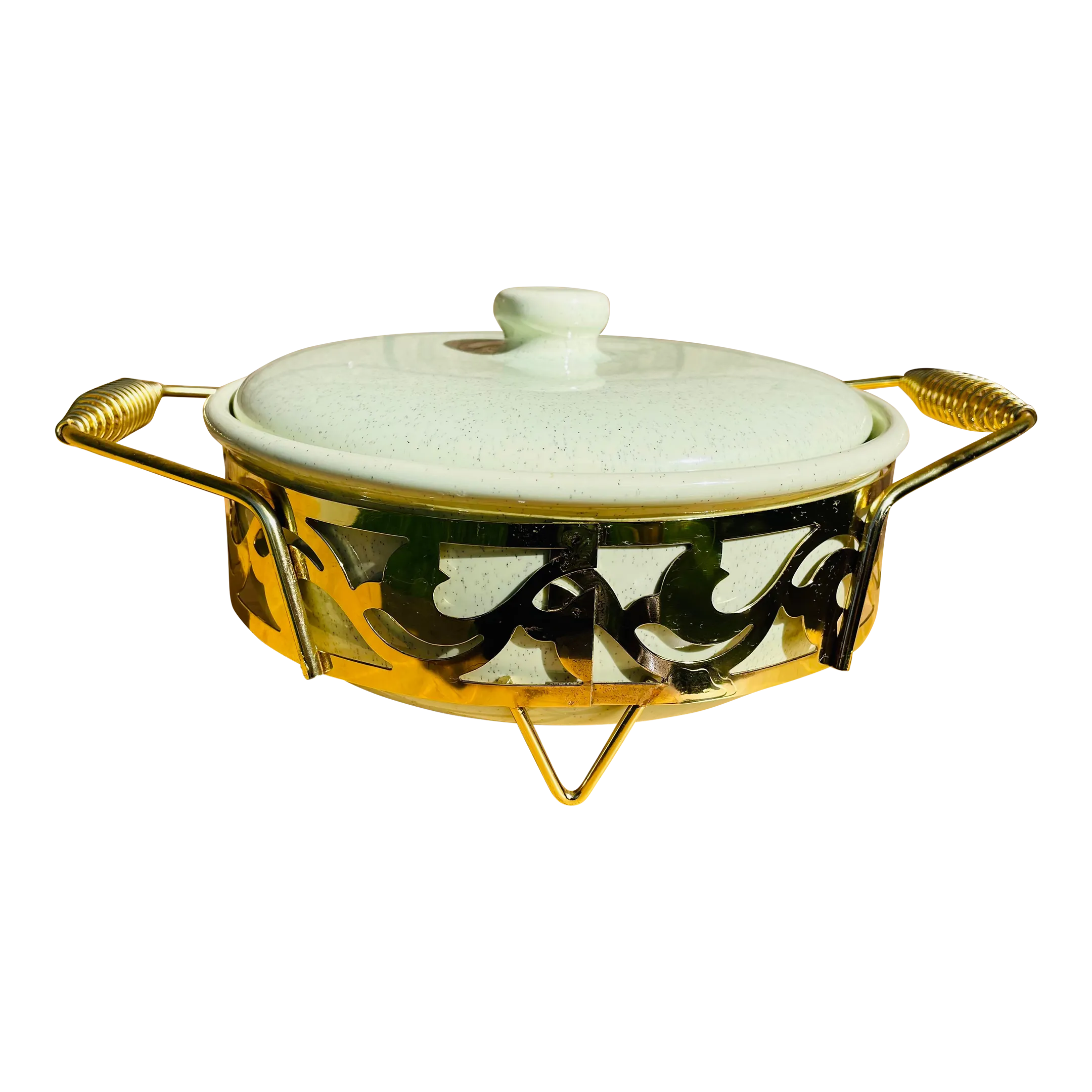 Mid Century Modern California Pottery Casserole Dish With Brass Stand ...
