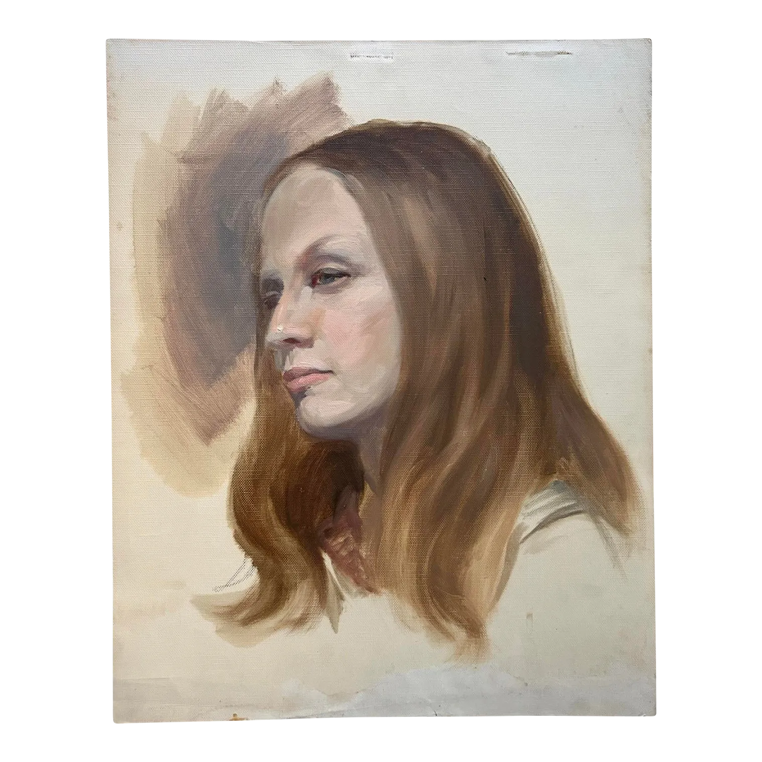 Vintage Realist 1960s Portrait of Woman (Oil on Canvas Paper) | Chairish