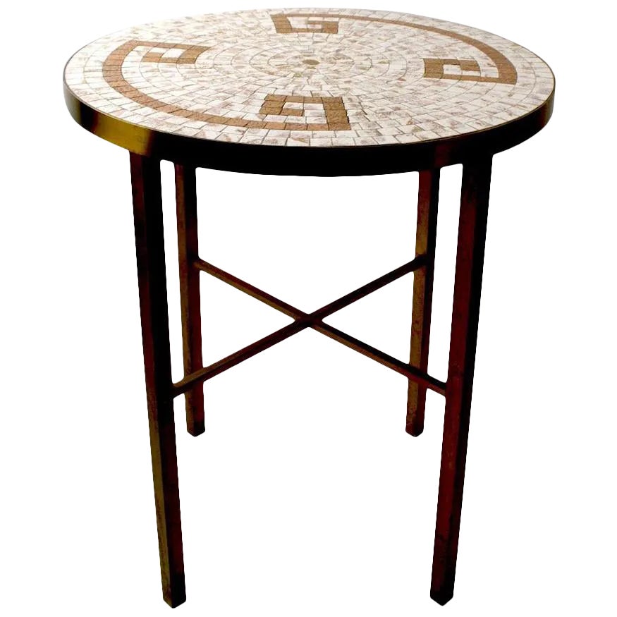 Mosaic Tile Top Table With Brass Legs | Chairish