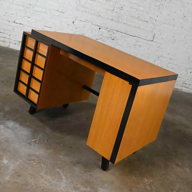 Vintage Mid Century Modern Art Deco Maple Colored Desk With Black ...