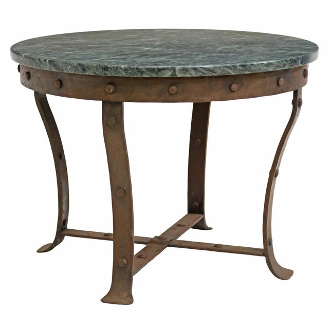 Rustic French Green Marble-Top & Iron Coffee Table | Chairish