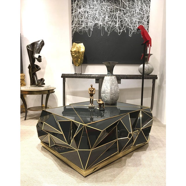 Contemporary Brass-Trimmed Glass Geometric Coffee Table | Chairish