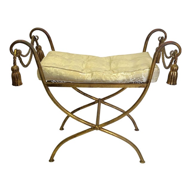 1960s Italian Hollywood Regency Gold Rope and Tassel Vanity Stool With ...