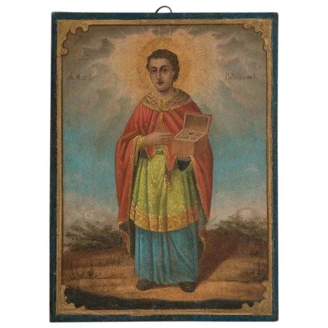 Antique Religious Icon Painting of St. Martin on Board | Chairish