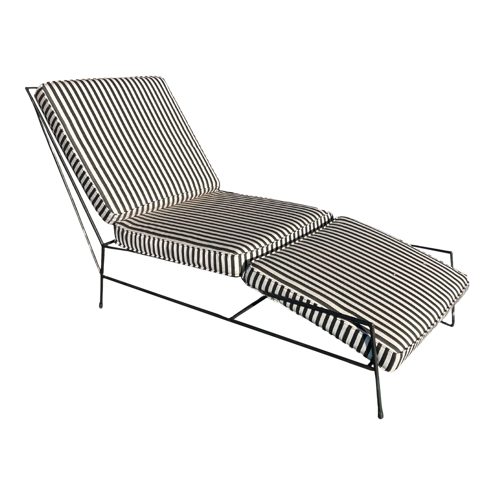 CB2 Pavilion Black Outdoor Chaise Lounge Chair With Striped Sunbrella ...