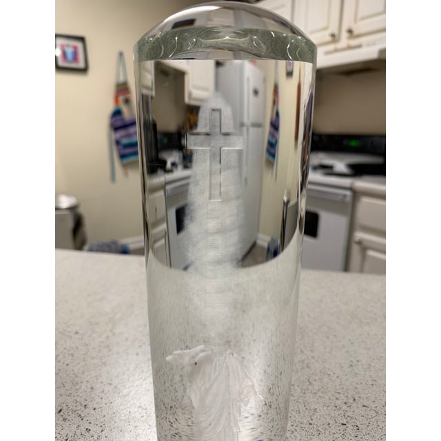 1960s Jesus Standing on Bible Crystal Paperweight Cylinder 12in | Chairish