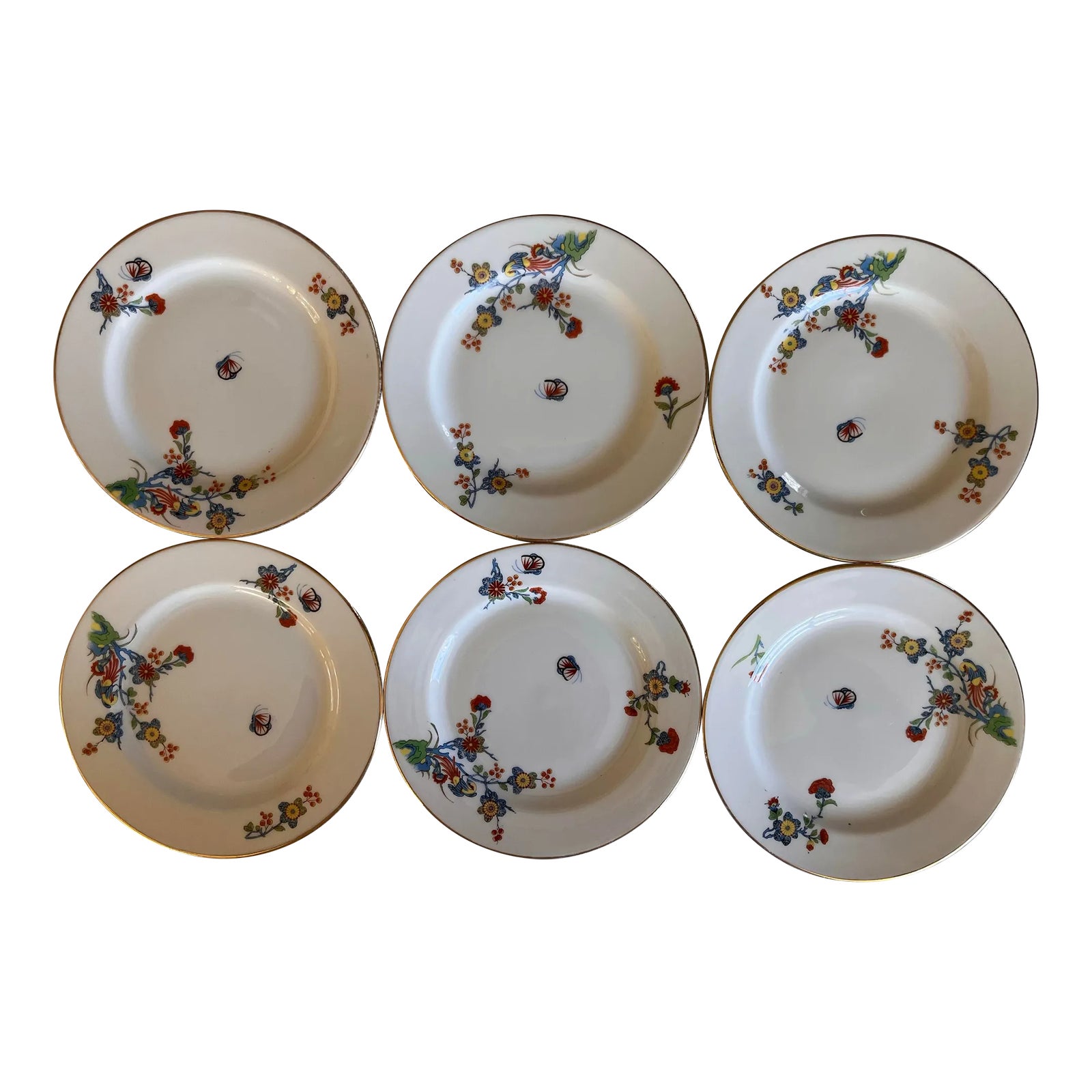 Set of 6 1920s French Vignaud Limoges Small Plates | Chairish