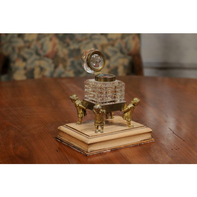 19th Century English Victorian Period Crystal Inkwell Carried by Four ...
