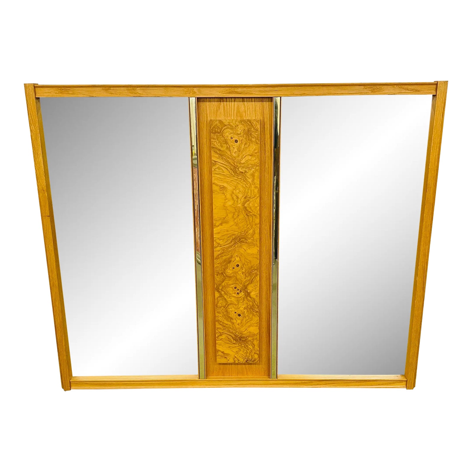 Mid-Century Modern Double Burled Wood Wall Mirror | Chairish