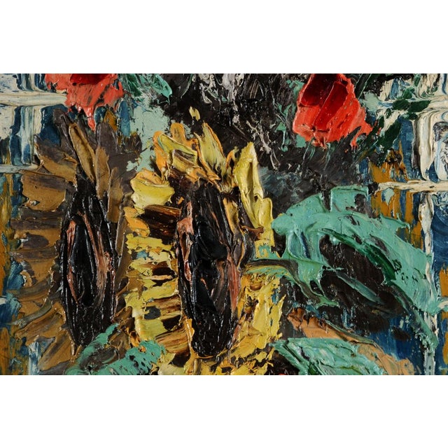 Mid-Century Modern "Still Life With Sunflowers" Impasto Oil Painting on ...