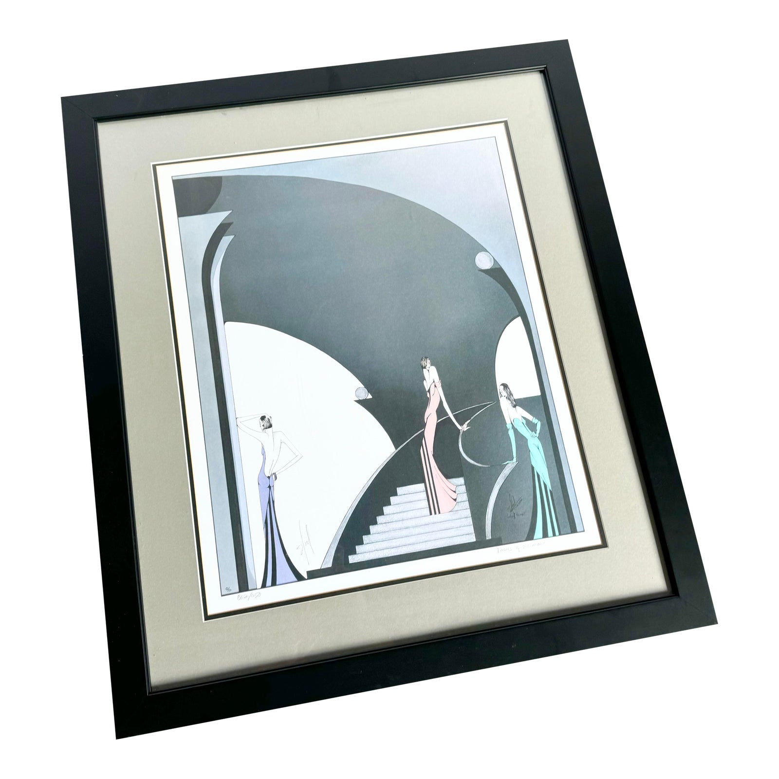 1988 Art Deco Signed and Framed Lithograph “Ladies of the Night” by ...