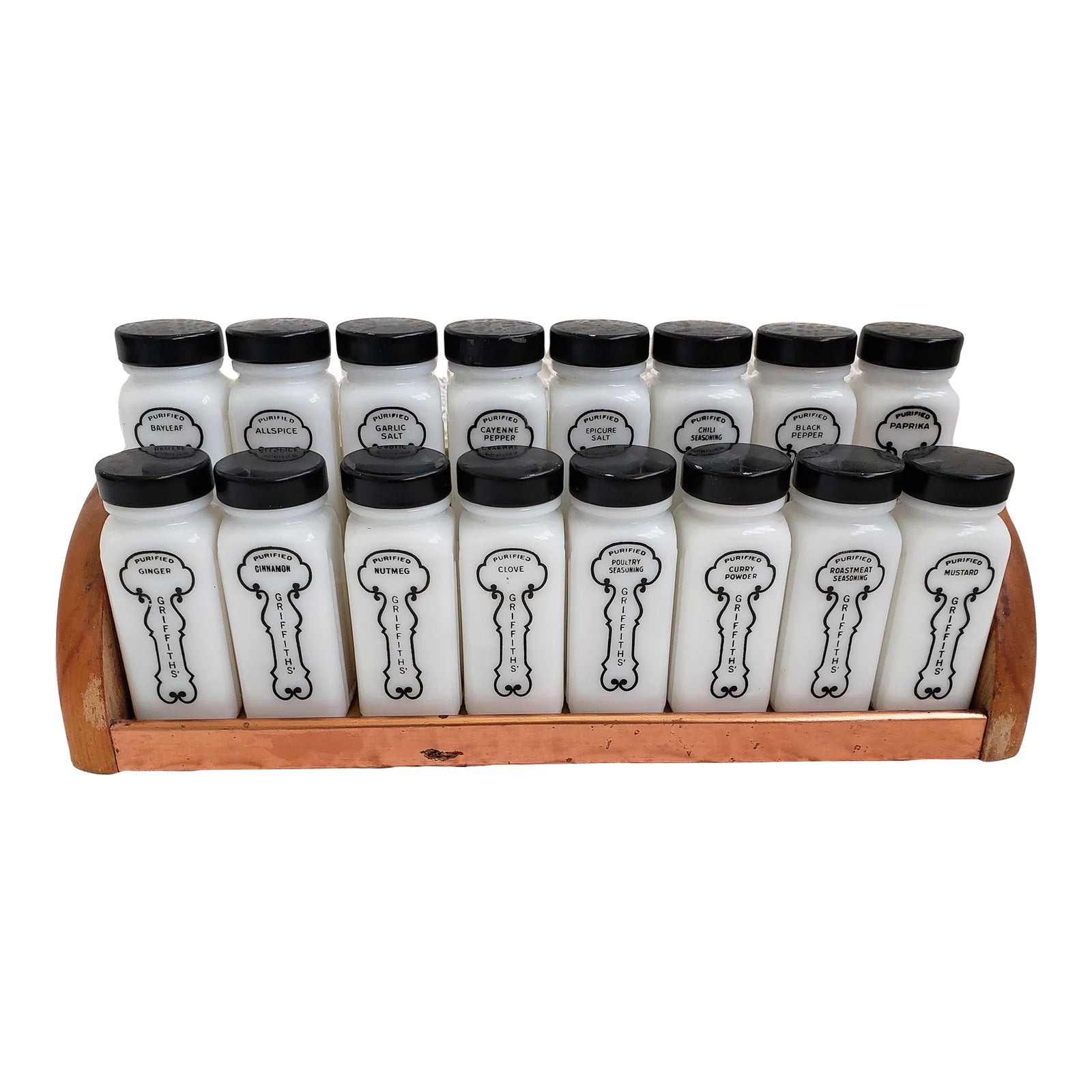 1940s Black and White Griffith’s Laboratories Spice Rack - Set of 17 ...