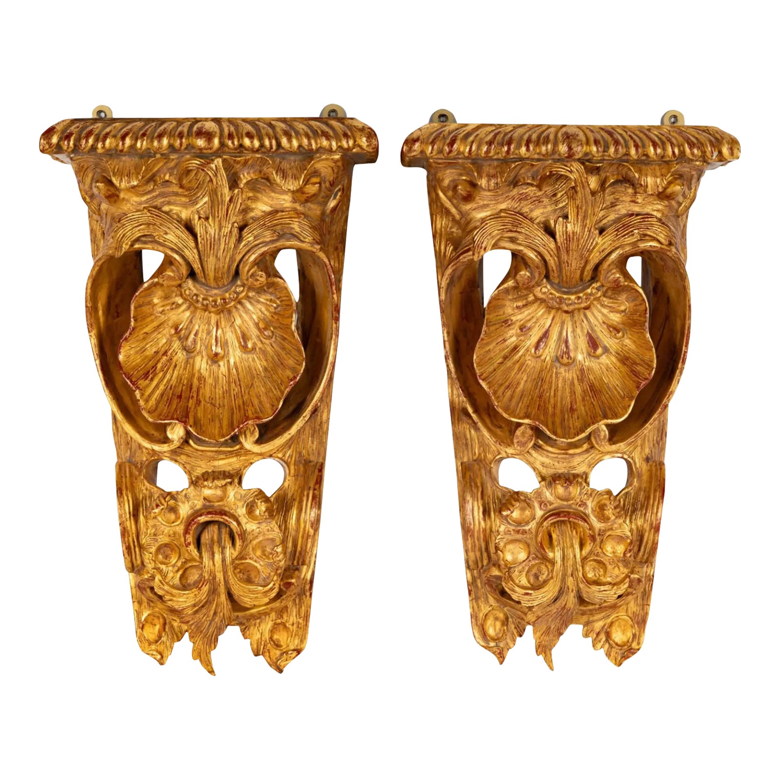 Pair of Burton-Ching George I Giltwood Corbel Bracket Sconces | Chairish