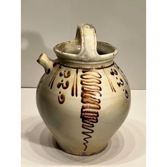 Vintage Hand Glazed French Olive Oil Pitcher | Chairish