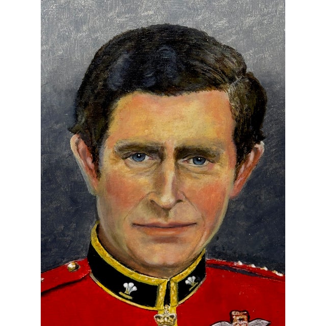 1990s Oil Painting Portrait Charles Prince of Wales Wearing Red Mess ...