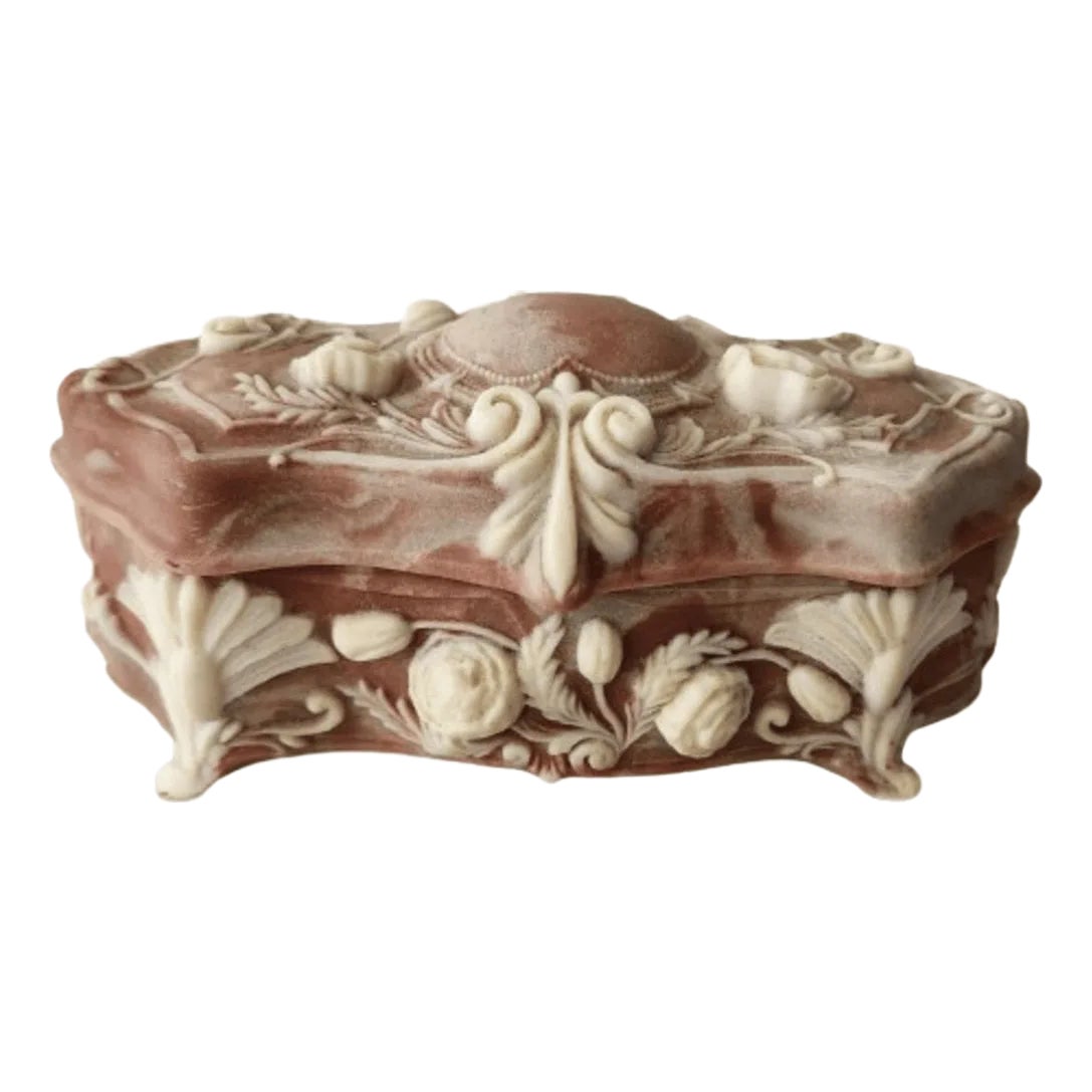 Incolay Stone Jewelry Box With Floral Carvings | Chairish