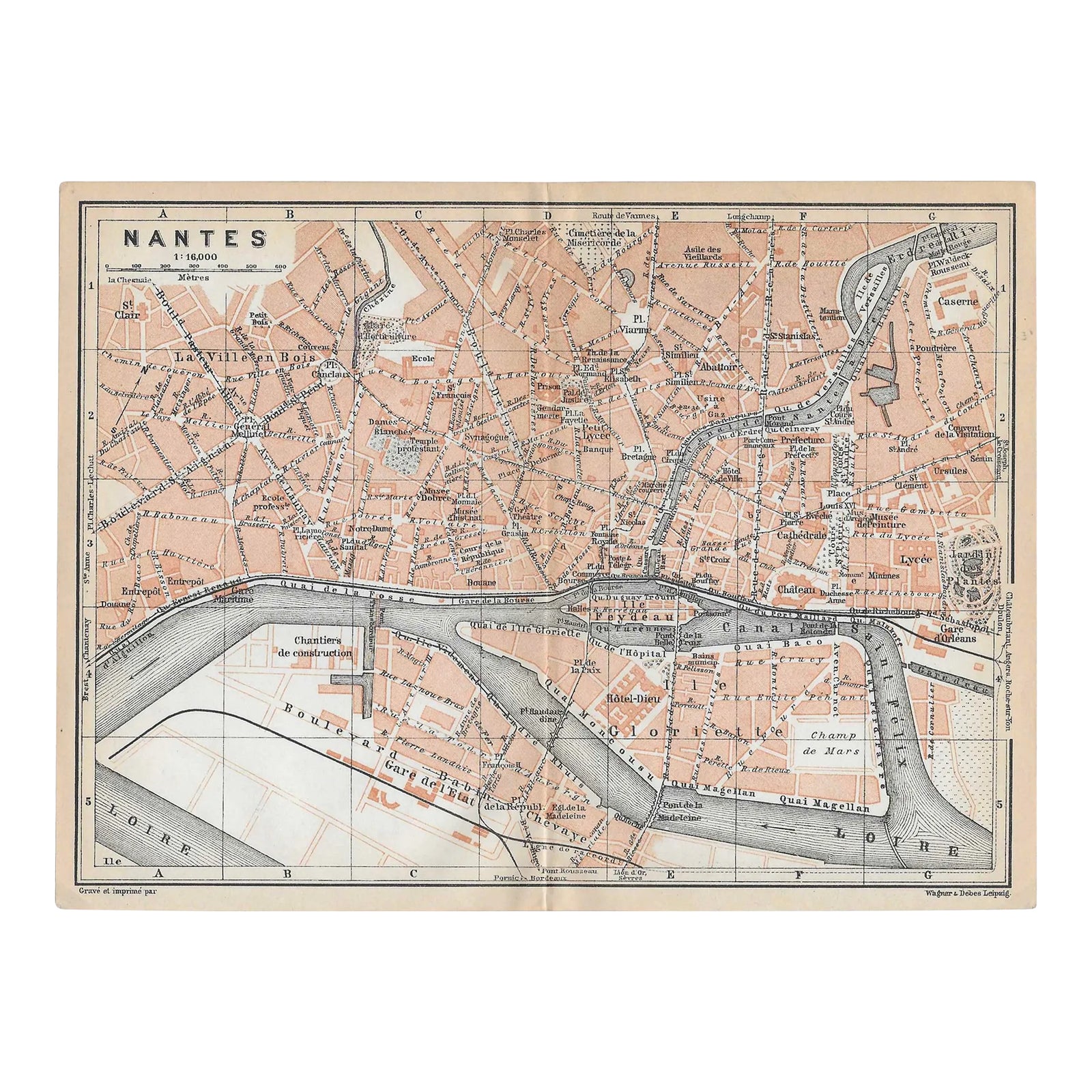 Antique Map of Nantes France | Chairish
