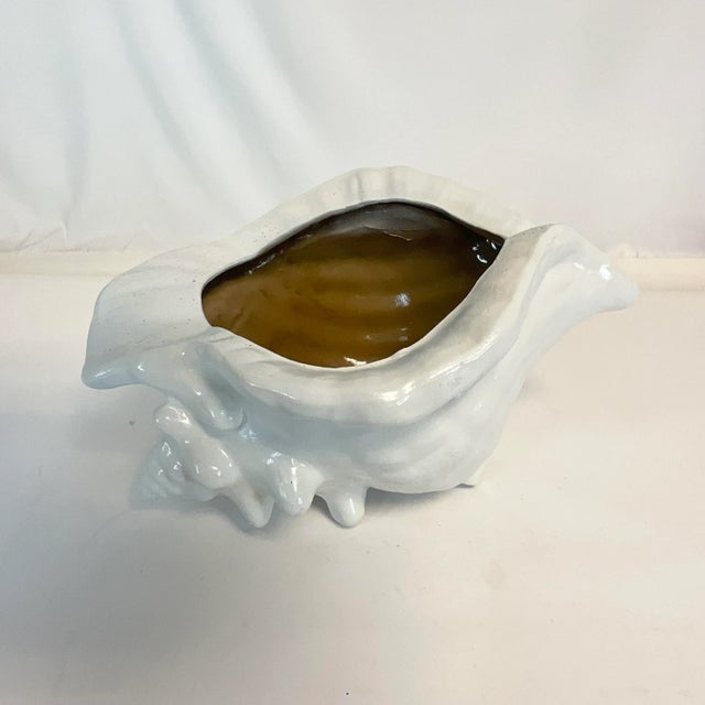 Mid-Century Coastal Chic Large Majolica Ceramic Conch Shell Planter ...