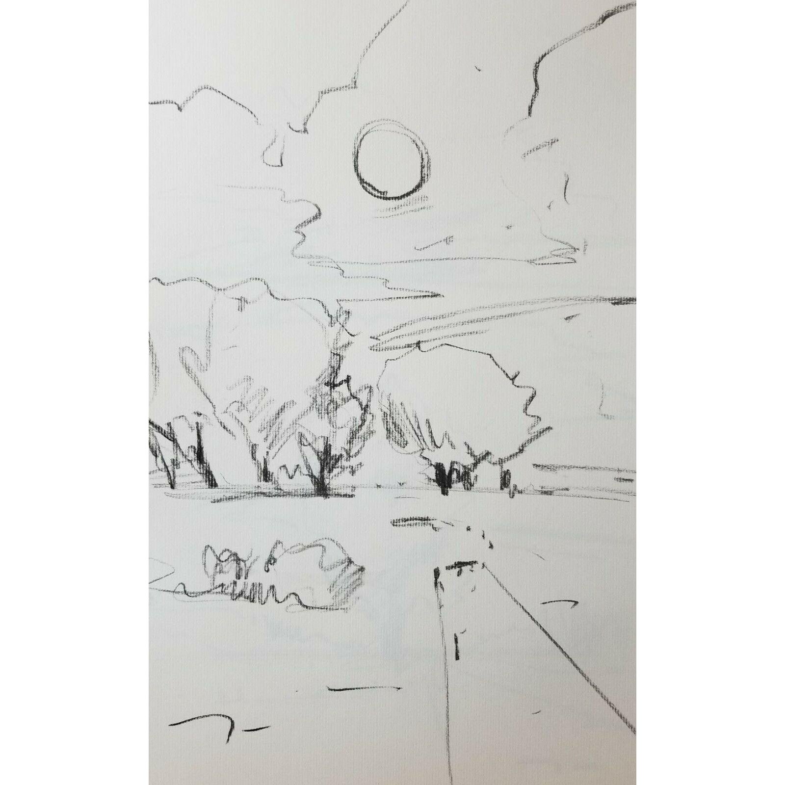 Jose Trujillo "Moon Tonalist” Drawing | Chairish