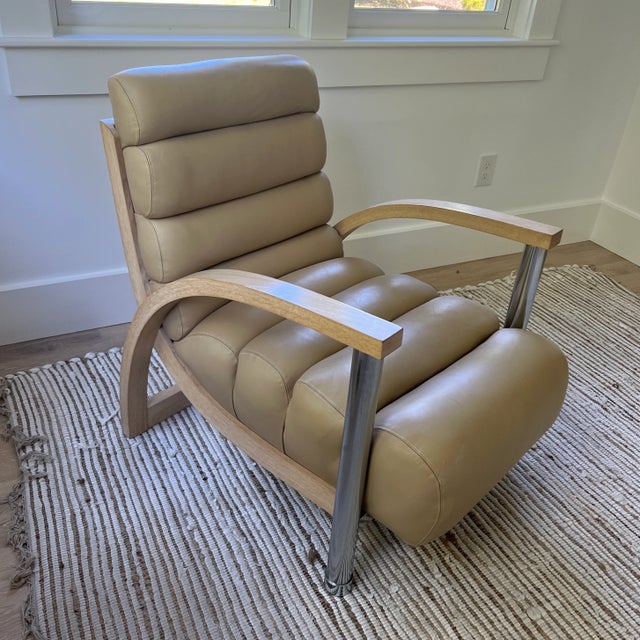Jay Spectre Blonde Leather and Chrome Eclipse Lounge Chair | Chairish