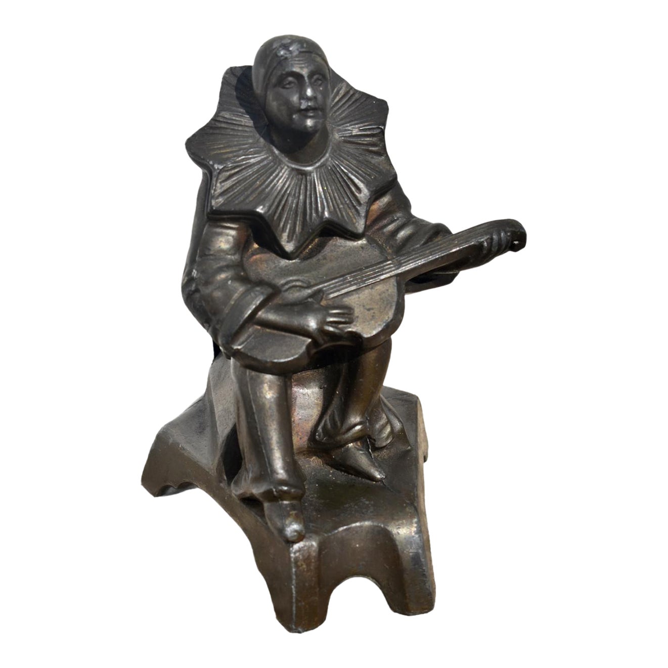 Vintage Spelter Jester Figure W/Guitar in a Bronze Finish | Chairish