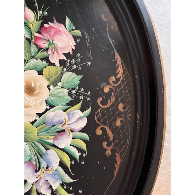 Mid 20th Century Pilgrim Art Hand Decorated Oval Tole Tray With Stand ...