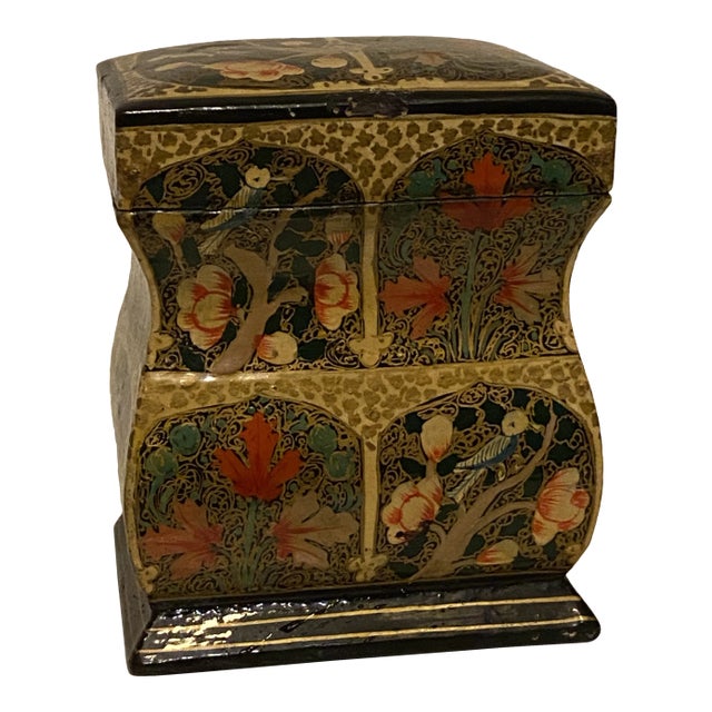 Hand-Painted Kashmir Lacquer Papier-Mâché Box for Playing Cards | Chairish