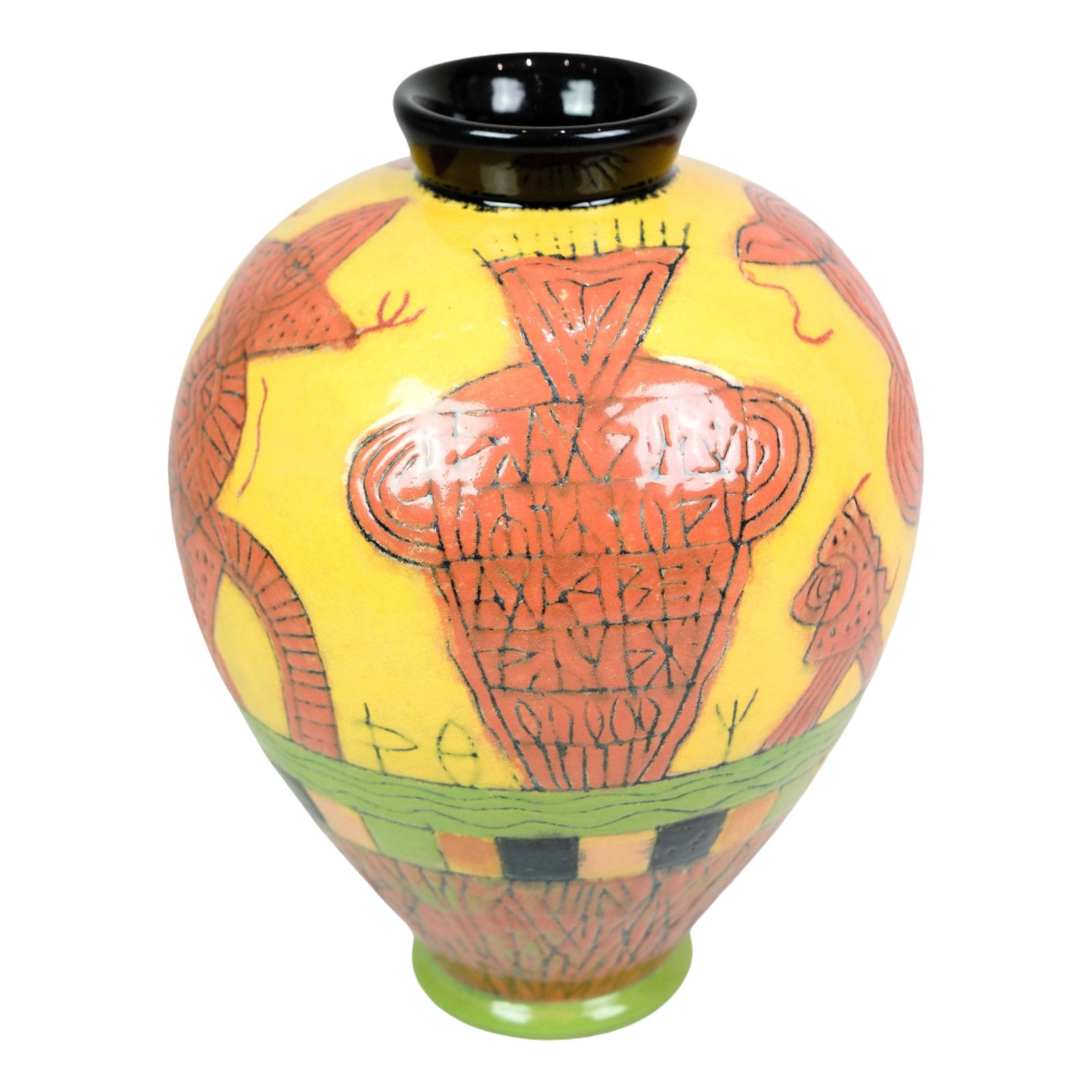 Hand-Painted Vase by Lene Regius, 2000s | Chairish