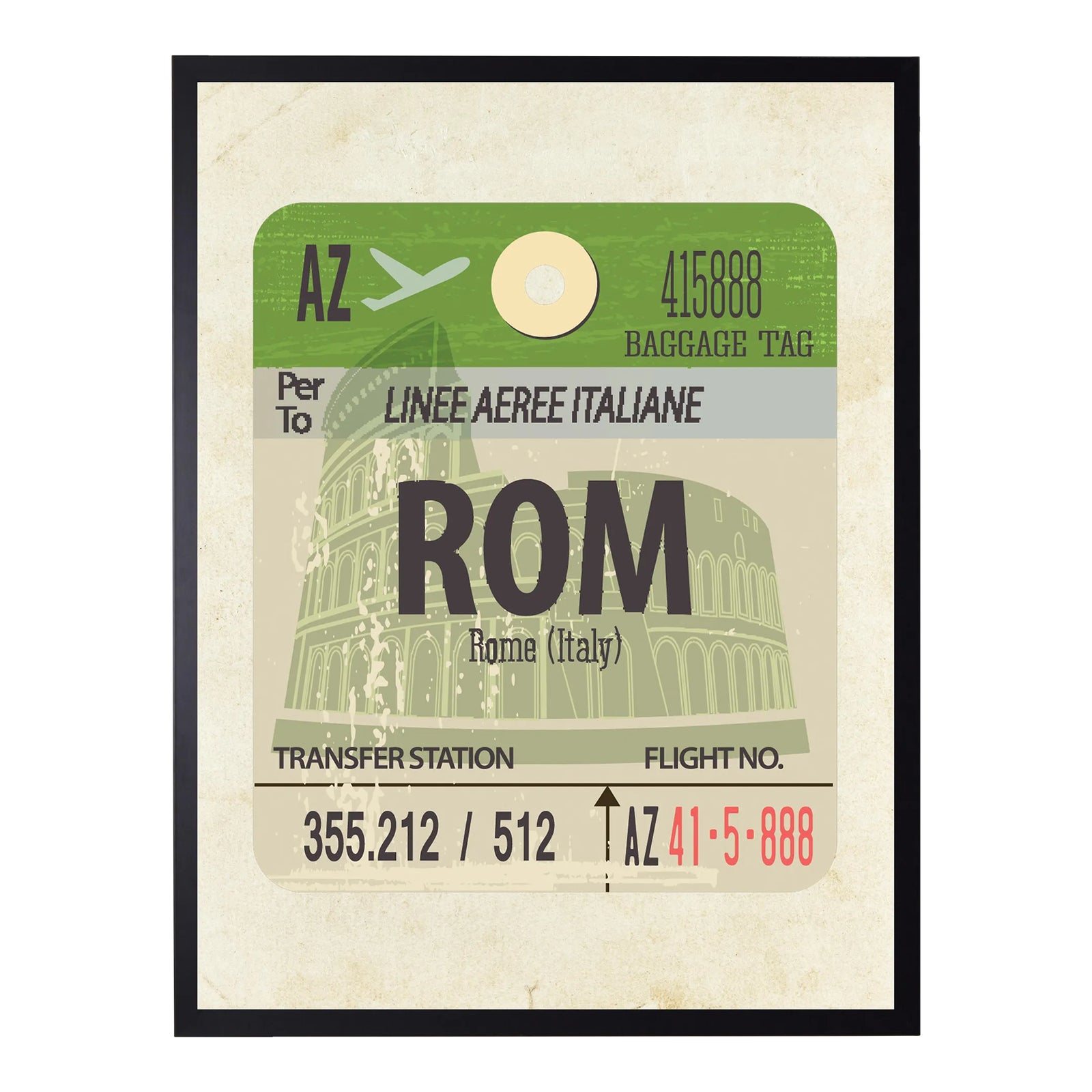 Rome Travel Ticket Print in Black Shadowbox - 13" x 17" | Chairish