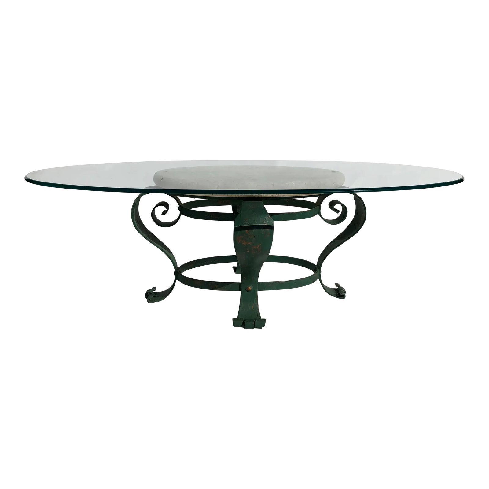 Spanish Mid Century Iron and Glass Coffee Table | Chairish