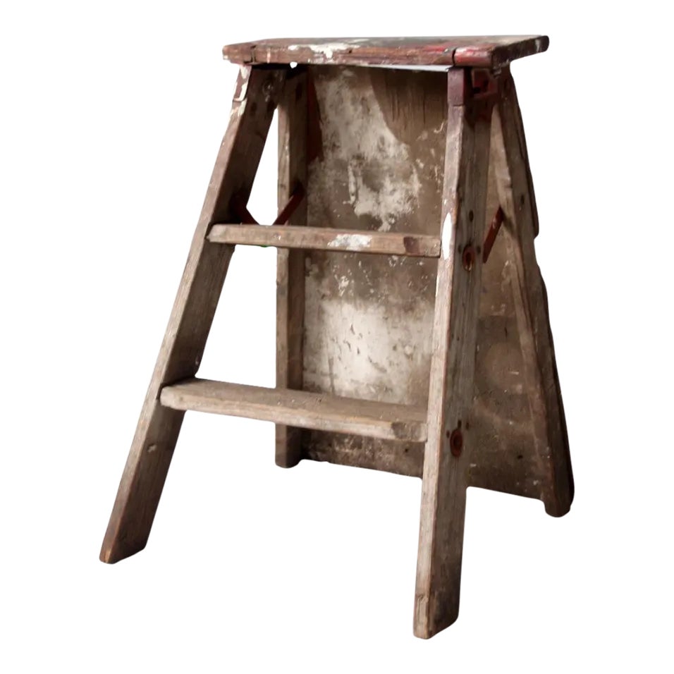 Vintage Rustic Wooden Step Ladder | Chairish