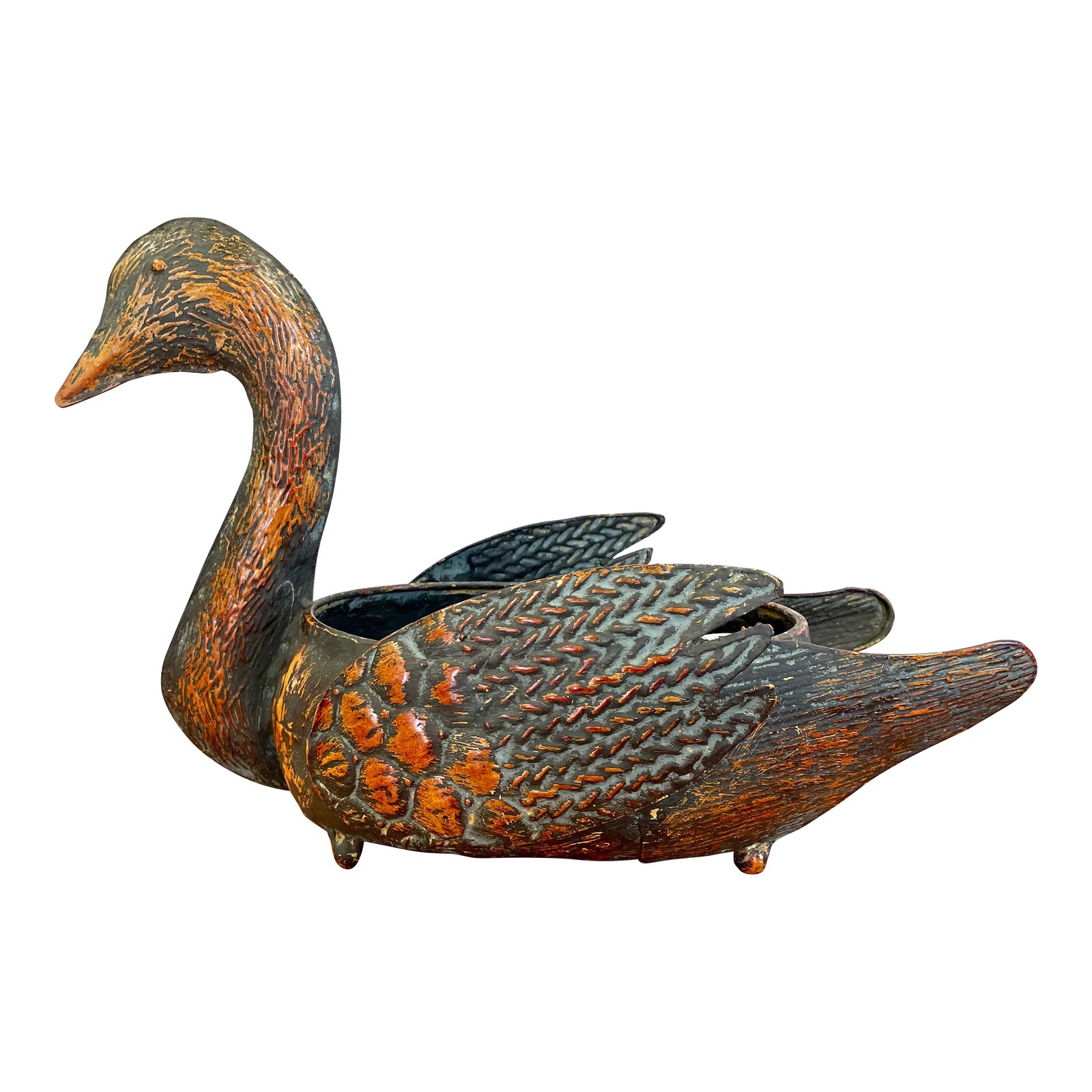 Vintage Tole Painted Metal Duck Form Cache Pot | Chairish