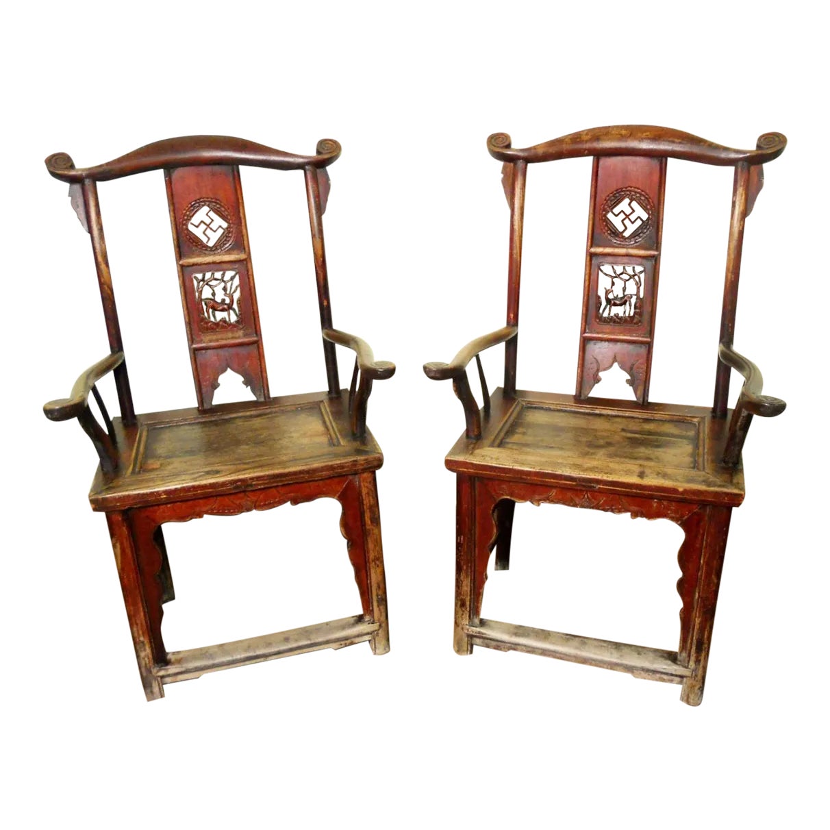 Antique Chinese High Back Arm Chairs Circa 1800 1849 A Pair Chairish